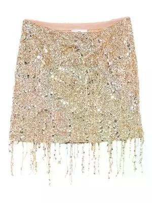 Elisabetta Franchi Sequined Fringe Tulle Mini Skirt - Gold