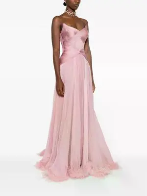 IRIS SERBAN Mikael Feather-trim Gown - Pink