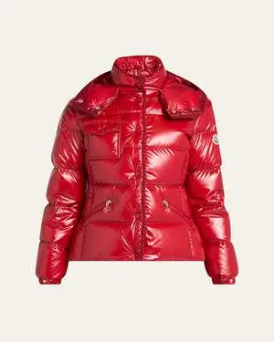 Moncler Glareins Hooded Short Down Jacket With Braided Trim