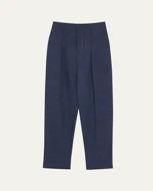 Bottega Veneta Melange Wool Drill Pleated Trousers - Indigo
