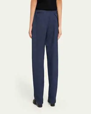 Bottega Veneta Melange Wool Drill Pleated Trousers - Indigo