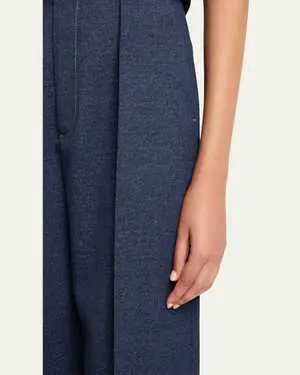 Bottega Veneta Melange Wool Drill Pleated Trousers - Indigo