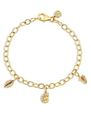 SYDNEY EVAN 14k Yellow Diamond Seashell Charm Bracelet - Gold