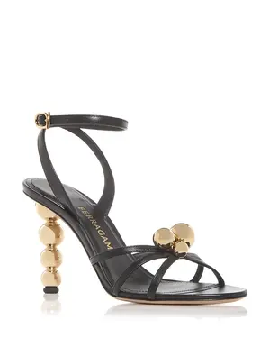 FERRAGAMO Karina Sphere Leather Sandals - Nero