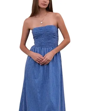 Moon River Shirred Poplin Maxi Dress