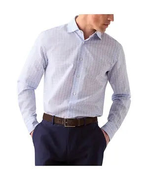 Robert Talbott Reynolds Check Cotton/linen Contemporary Fit Shirt - Blue/raspberry