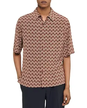 Sandro Printed Short Sleeve Shirt - Terra