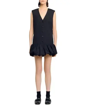 Sandro Button Front Bubble Hem Dress
