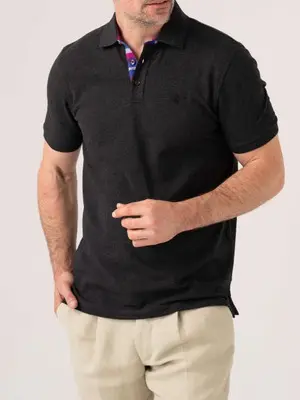 KOY CLOTHING Piqué Cotton Short Sleeve Polo Shirt - Charcoal