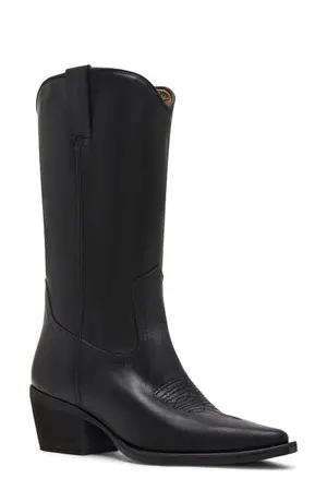 Steve Madden Albany Western Boots - Black Leather