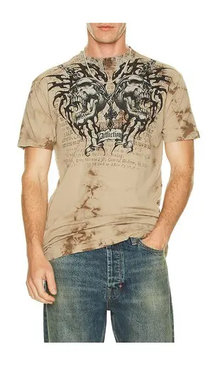 AFFLICTION Shredded Tee In Brown