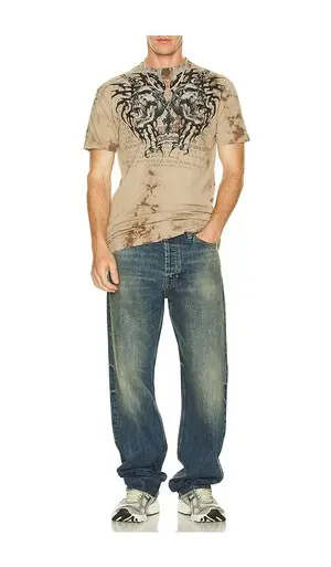 AFFLICTION Shredded Tee In Brown
