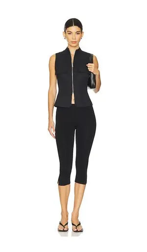 EAVES Aven Zip-up Vest Top In Cotton - Black