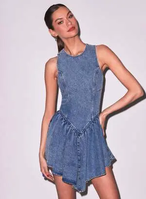 Fleur Du Mal Denim Flare Mini Dress