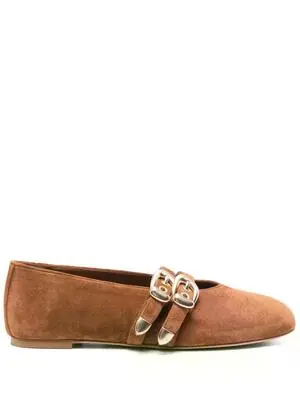 STUART WEITZMAN Leather Ballet Flats With Buckle Detail - Brown