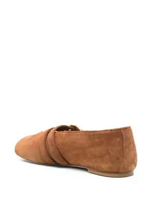 STUART WEITZMAN Leather Ballet Flats With Buckle Detail - Brown