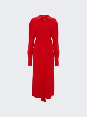 Victoria Beckham Long Sleeve Polo Collar Midi Dress - Red