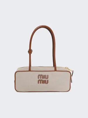 Miu Miu Canvas Handbag With Leather Trim