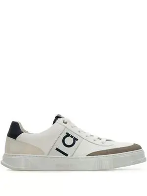 FERRAGAMO Logo-embroidered Leather Sneakers - Grey