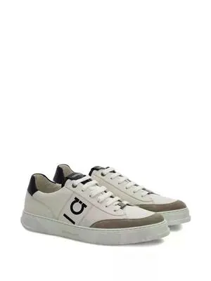 FERRAGAMO Logo-embroidered Leather Sneakers - Grey
