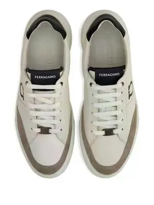 FERRAGAMO Logo-embroidered Leather Sneakers - Grey