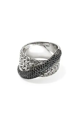 John Hardy Essential Pavé Crossover Ring - Silver/black Diamonds