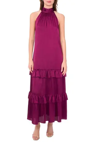 Halogen Tiered Sleeveless Satin Maxi Dress