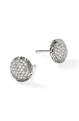 John Hardy Pavé Diamond Stud Earrings - Silver