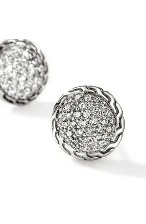 John Hardy Pavé Diamond Stud Earrings - Silver