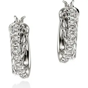 John Hardy Essential Diamond Pavé Crossover Hoop Earrings - Silver/ Diamonds