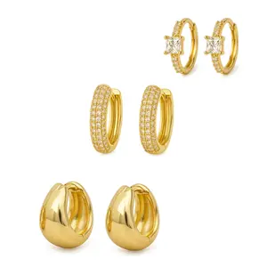 DLORIA Huggie Hoop Earrings 3 Pairs - Gold