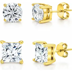 DONATELLO GIAN Sterling Silver Crystal Stud Earrings Set - Gold