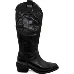 AMIE RAFA Montana Leather Western Boots - Black