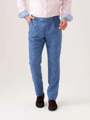 KOY CLOTHING Tailored Linen Blend Trousers With Kikoy Detailing - Blue