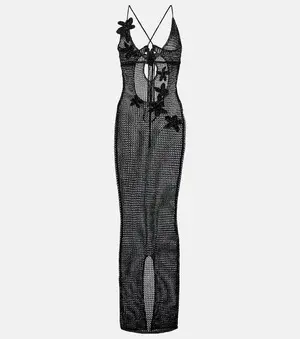 BANANHOT Hilsa Open-knit Lamé Maxi Dress - Black