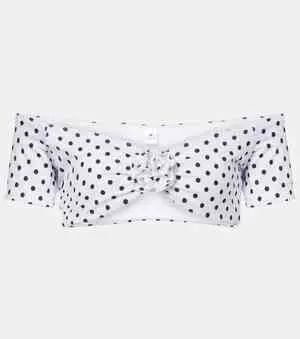 BANANHOT Stefani Polka-dot Off-shoulder Crop Top - White