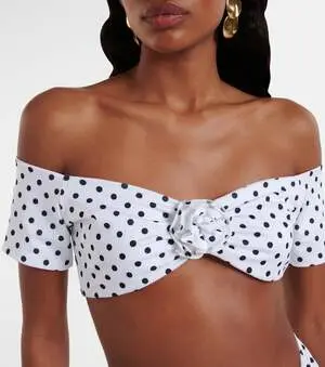 BANANHOT Stefani Polka-dot Off-shoulder Crop Top
