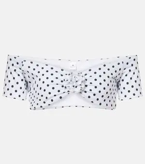 BANANHOT Stefani Polka-Dot Off-Shoulder Crop Top White