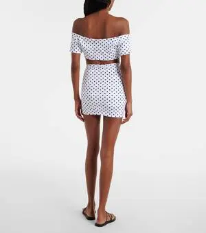 BANANHOT Stefani Polka-dot Off-shoulder Crop Top - White