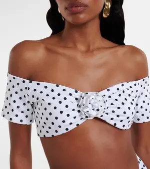 BANANHOT Stefani Polka-dot Off-shoulder Crop Top - White