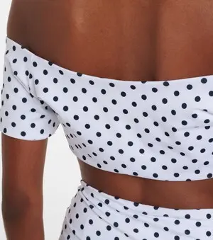 BANANHOT Stefani Polka-dot Off-shoulder Crop Top - White