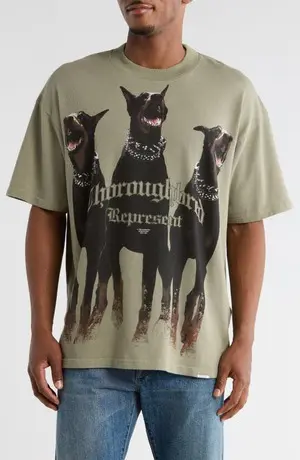REPRESENT Thoroughbred Oversize Cotton Graphic T-shirt - Khaki