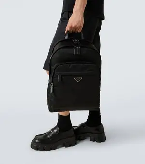 Prada Re-nylon Leather Trimmed Backpack - Black