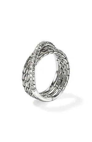 John Hardy Essential Diamond Pavé Crossover Ring - Silver/ Diamond