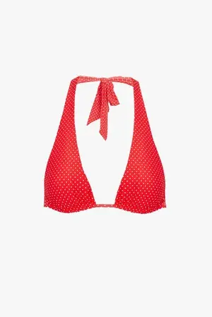 WeWoreWhat Halter Bikini Top - Tomato/off Whte