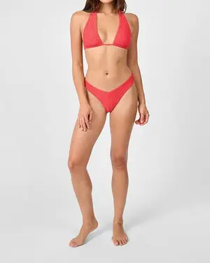 WeWoreWhat Halter Bikini Top - Tomato/off Whte