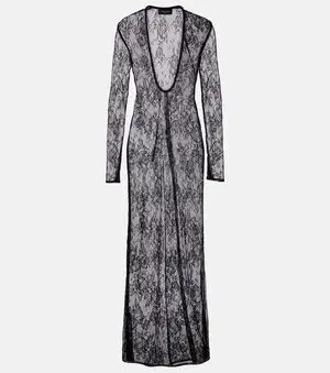 ADRIANA DEGREAS Sheer Lace Maxi Dress - Black