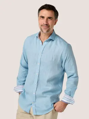 KOY CLOTHING Classic Linen Long Sleeve Shirt - Light Blue