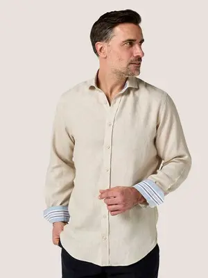 KOY CLOTHING Classic Linen Long Sleeve Shirt - Sand