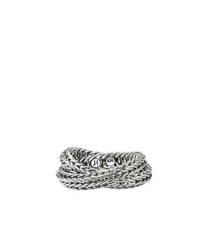 John Hardy Essential Pave Crossover Ring - Silver/ Black Sapphire